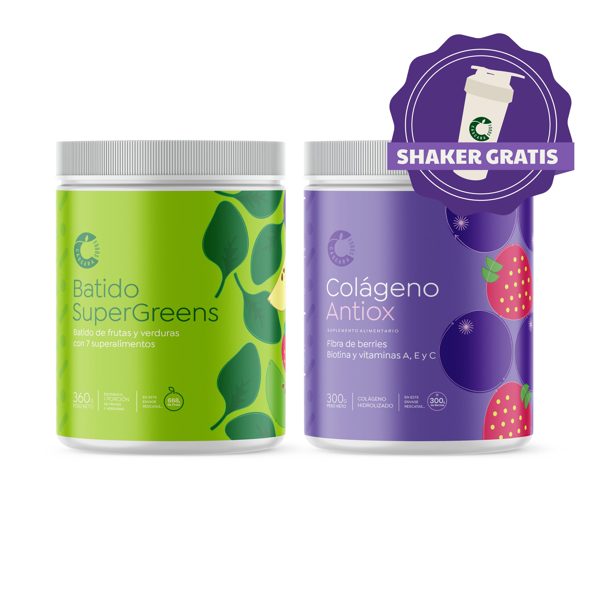 Pack Colágeno Antiox y Batido SuperGreens - Cáscara Foods – cascarafoods
